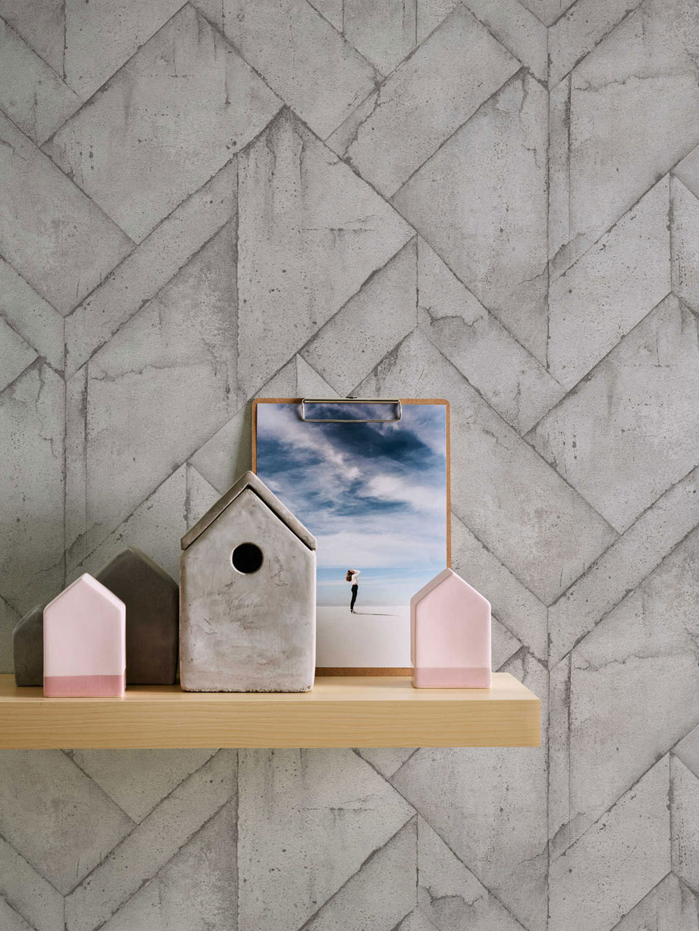 Šedá geometrická vliesová tapeta na zeď, imitace betonového obkladu ...